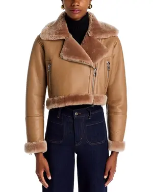 L'Agence Pike Cropped Shearling Jacket - Chanterell