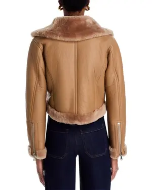 L'Agence Pike Cropped Shearling Jacket - Chanterell