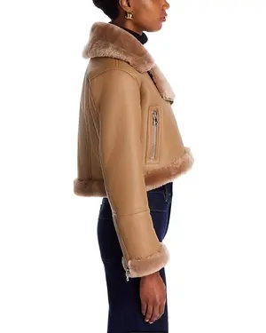L'Agence Pike Cropped Shearling Jacket - Chanterell