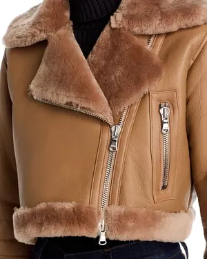 L'Agence Pike Cropped Shearling Jacket - Chanterell