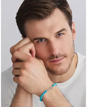 Lagos Two-tone Caviar Cross Turquoise Stretch Bracelet - Blue