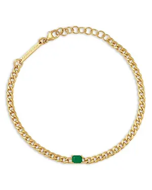 Zoe Chicco 14k Yellow Emerald Solitaire Curb Link Chain Bracelet - Gold