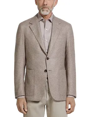 Zegna Silk And Cashmere Houndstooth Jacket - Light Beige/light Taupe