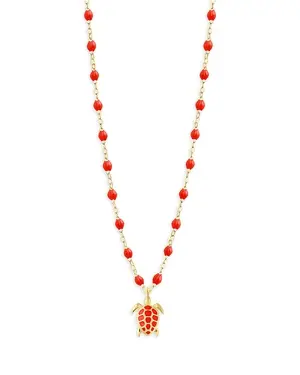 Gigi Clozeau 18k Yellow Gold Voyage Resin Bead Turtle Pendant Necklace - Coral