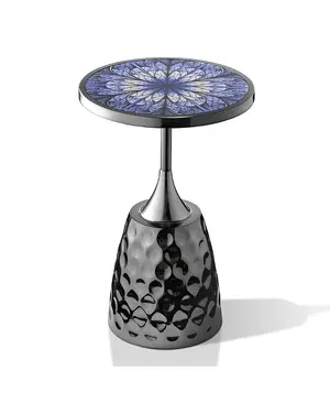 FURNITURE OF AMERICA Knoll 16 Iron Round End Table With Geometric Pattern Top And Hammered Base - Black Nickel