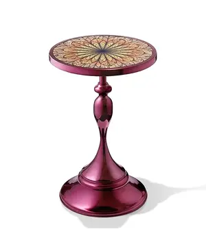 FURNITURE OF AMERICA Knoll 16 Iron Round End Table With Geometric Pattern Top And Trumpet Base - Polished Purple