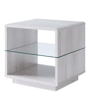 FURNITURE OF AMERICA Erlin 22 Glass Shelf End Table - White Oak