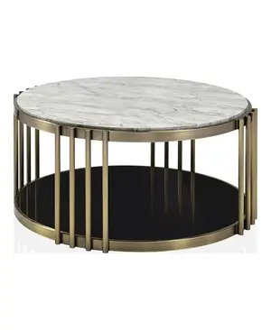 FURNITURE OF AMERICA Athens 38 Steel Frame 1-shelf Round Coffee Table - Brass
