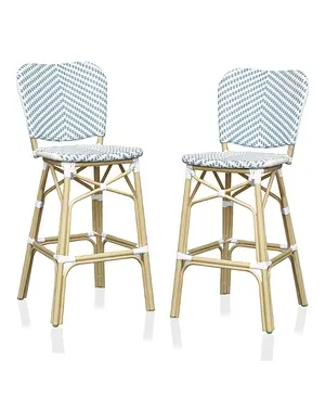 FURNITURE OF AMERICA Colfer Aluminum And Pe Wicker Patio Bar Chairs, Set Of 2 - Blue