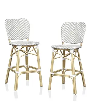 FURNITURE OF AMERICA Colfer Aluminum And Pe Wicker Patio Bar Chairs, Set Of 2 - Gray