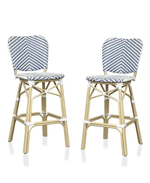 FURNITURE OF AMERICA Colfer Aluminum And Pe Wicker Patio Bar Chairs, Set Of 2 - Navy