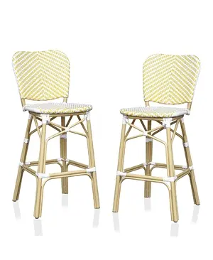FURNITURE OF AMERICA Colfer Aluminum And Pe Wicker Patio Bar Chairs, Set Of 2 - Yellow