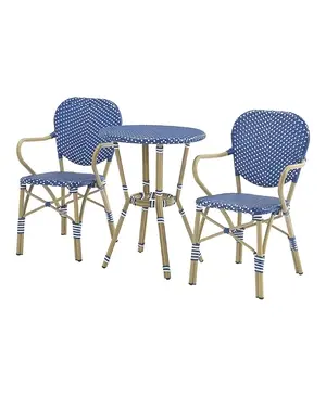 FURNITURE OF AMERICA Dimballe Pe Wicker Patio Round Dining Table, Set Of 3 - Blue