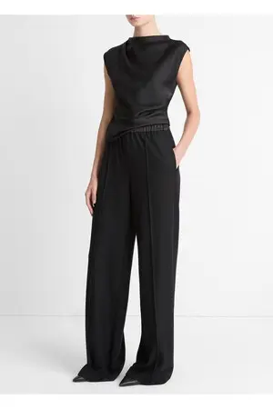 Vince Satin-trim Italian Wool-blend Pull-on Pant