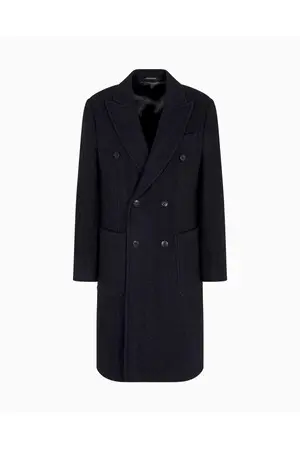 Emporio Armani Double-breasted Chevron Mélange Wool Coat - Natural