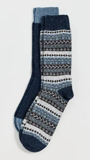 Barbour Fair Isle Socks 2 Pack - Midnight Oak Mix