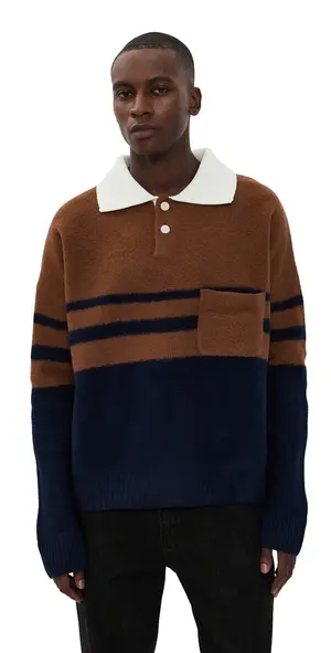 WALES BONNER Calm Polo - Brown/navy