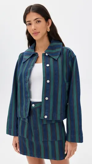 THE TINY BIG SISTER Boxy Striped Denim Jacket