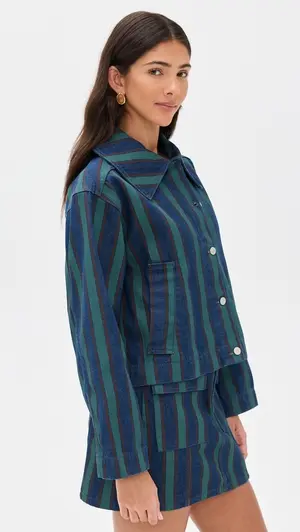 THE TINY BIG SISTER Boxy Striped Denim Jacket