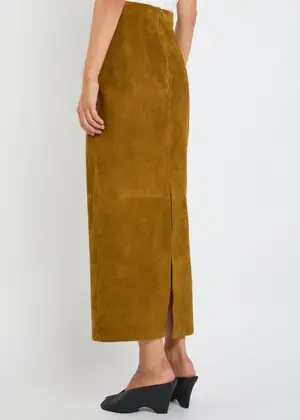 Khaite Loxley Suede Midi Skirt - Brown