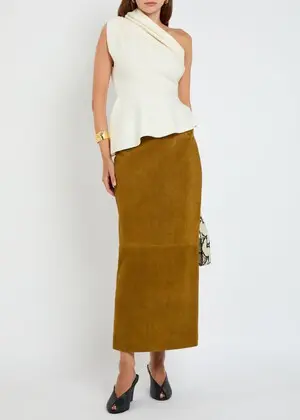 Khaite Loxley Suede Midi Skirt - Brown