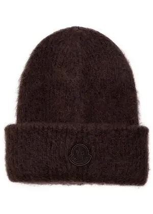 Moncler Logo Mohair-blend Beanie - Brown Dark