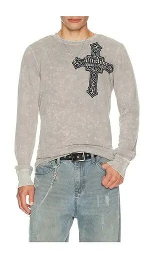 AFFLICTION Seeker Long Sleeve Thermal Tee In Grey