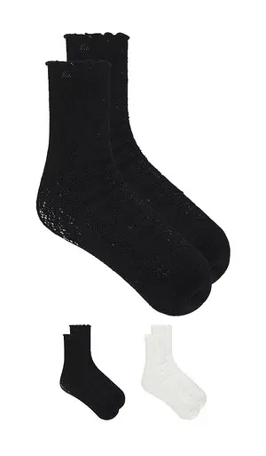 STEMS Jules Lace Crew Socks Pack Of 2 Black & Ivory