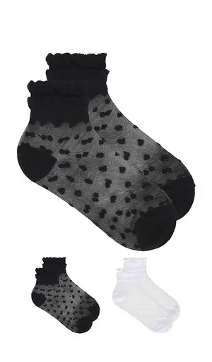 STEMS Pippa Ruffle Dot Socks Pack Of 2 Ivory & Black