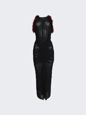 MUGLER Marabou Ruched Dress - Black