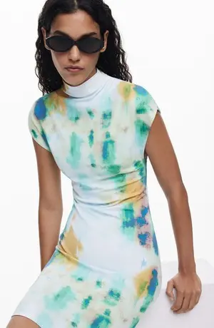 Desigual Mock Neck Cap Sleeve Dress