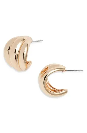 OPEN EDIT Wide Ridged Huggie Hoop Earrings - Gold