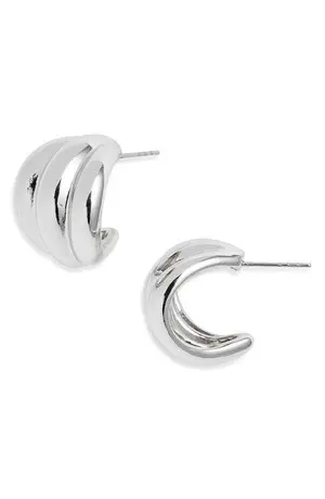 OPEN EDIT Wide Ridged Huggie Hoop Earrings - Silver