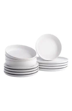 STONE + LAIN Porto Macchio Stoneware 12-piece Dinnerware Set - White Matte