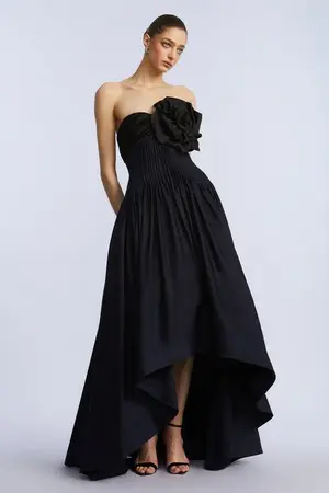 Bcbgmaxazria Taffeta High-low Gown With Floral Appliqu