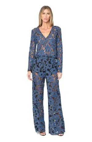 JBQ Emilio Wide-leg Lace Trousers - Blue