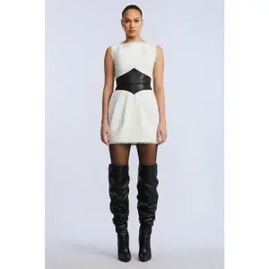 Bcbgmaxazria Leather Tweed Mini Dress