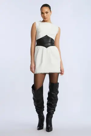 Bcbgmaxazria Leather Tweed Mini Dress