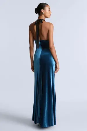 Bcbgmaxazria Lace Velvet Halter Gown