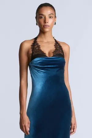 Bcbgmaxazria Lace Velvet Halter Gown
