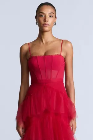 Bcbgmaxazria Oly Tiered Ruffle Tulle Evening Gown