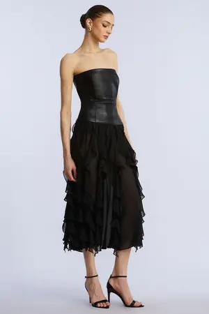 Bcbgmaxazria Leather Chiffon Dress