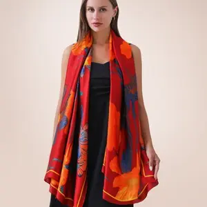 YOUZEY Koi Pond Floral Scarf - Red