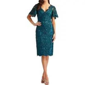 Tadashi Shoji Ribbon Lace Cocktail Dress - Cerulean