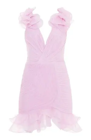 PatBO Silk Plisse Flutter Mini Dress