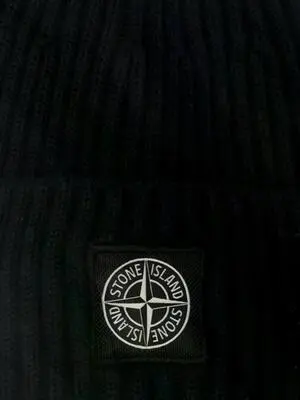 Stone Island Ribbed Logo-patch Beanie - Blue