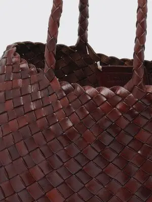 Dragon Diffusion Flared Woven Leather Handbag With Braided Handles - Burnt