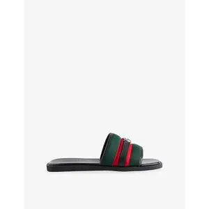 Gucci Branded Woven Sliders - Green Black