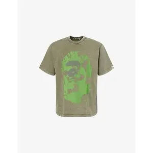 A BATHING APE Ape Head Brand-print Cotton-jersey T-shirt - Olive Drab