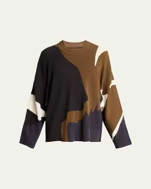 Issey Miyake Multi Agate Knit Relaxed Crewneck Sweater - Brown